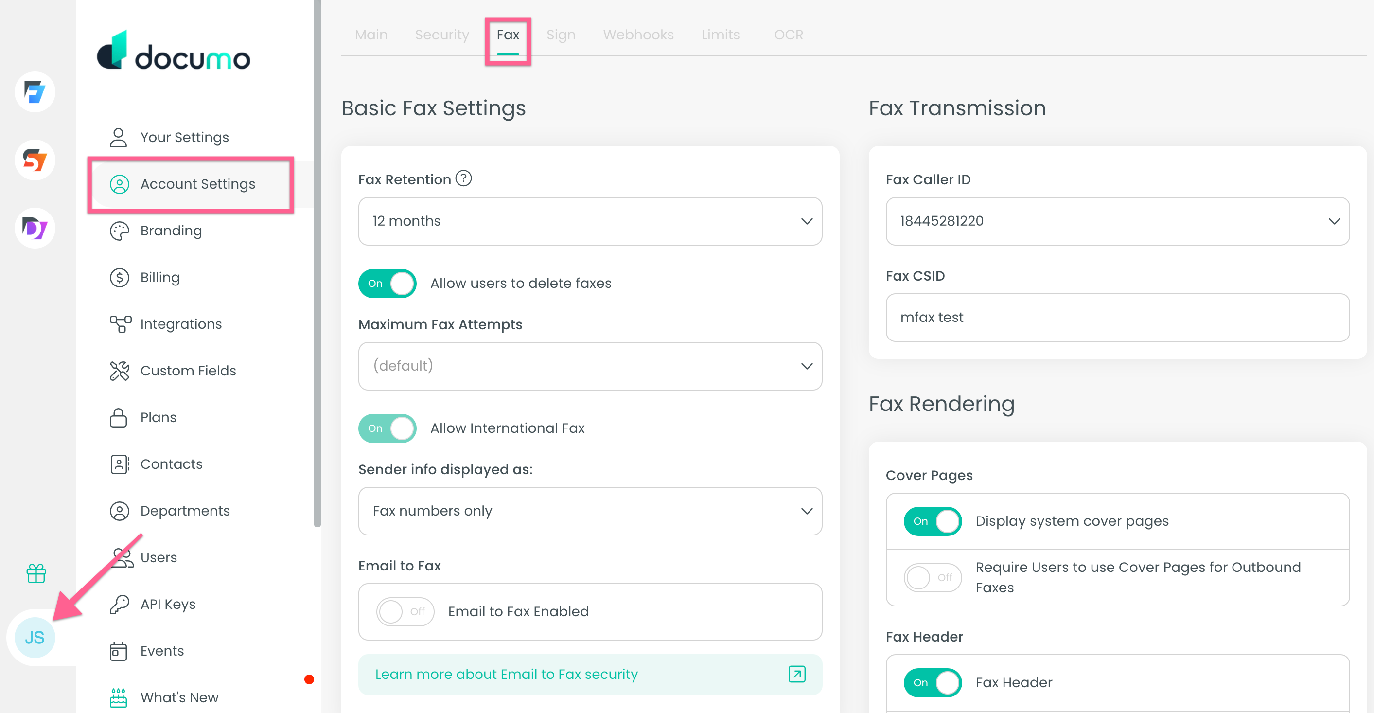 Custom Fax Headers – Documo