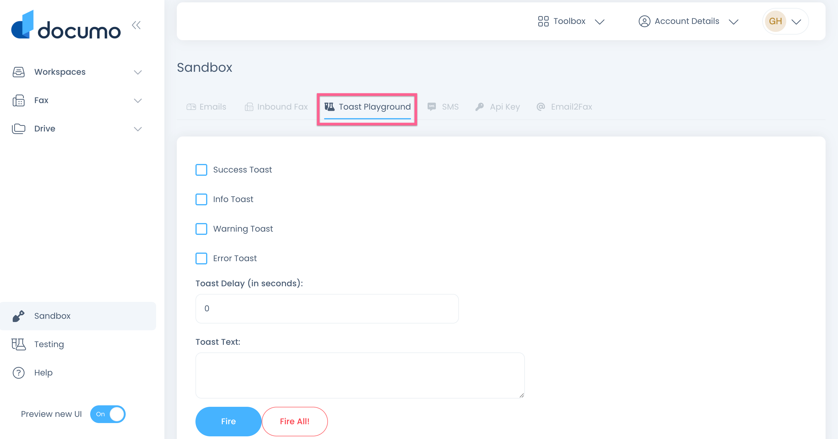 Sandbox Environment – Documo