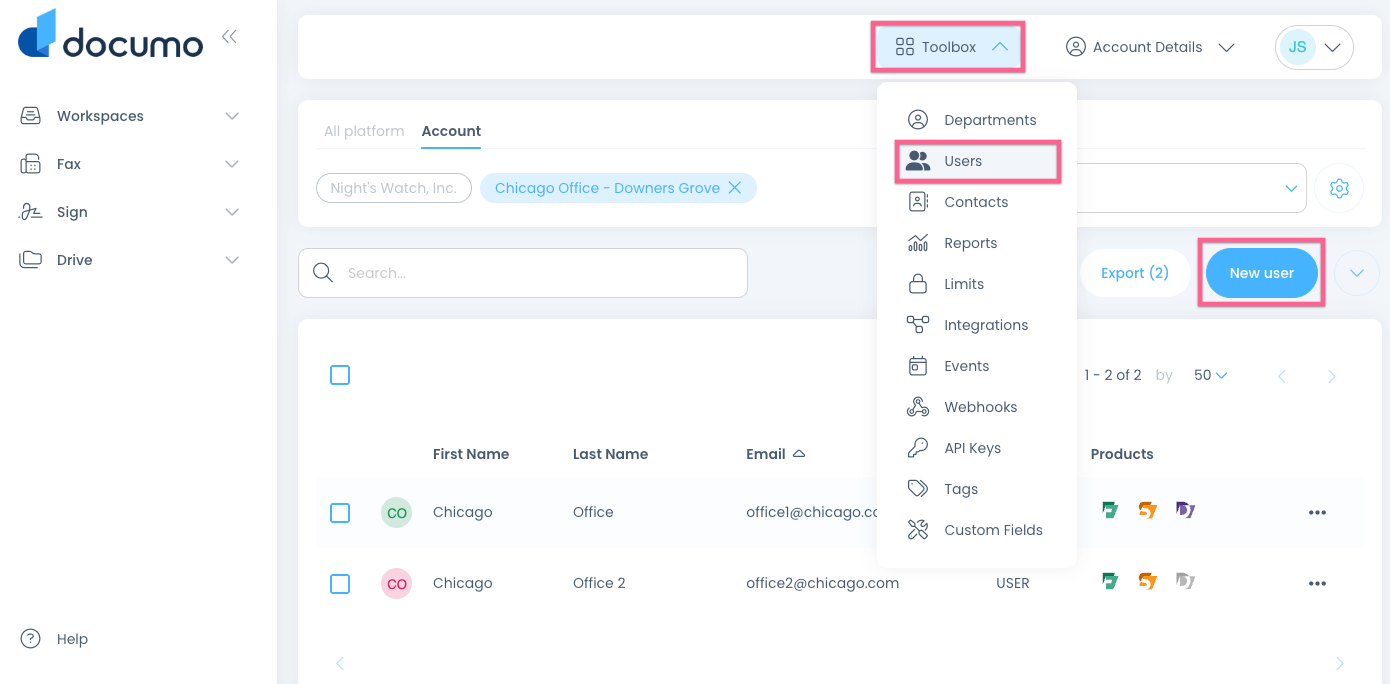 Creating a New User – Documo