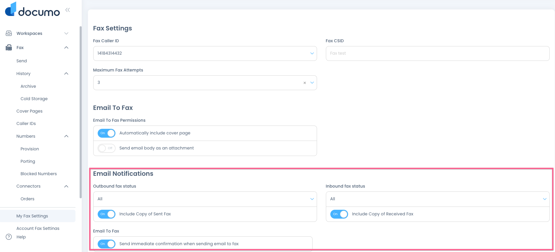 Receiving Inbound Faxes – Documo